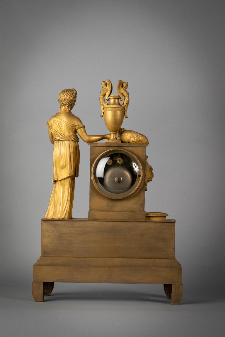 French Empire Gilt Bronze Figural Clock, circa 1820 For Sale at 1stDibs
