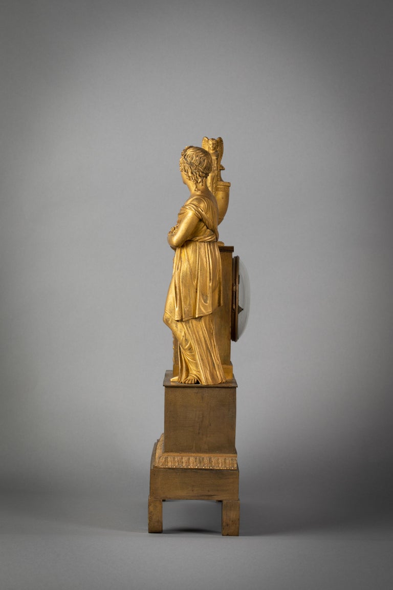 French Empire Gilt Bronze Figural Clock, circa 1820 For Sale at 1stDibs