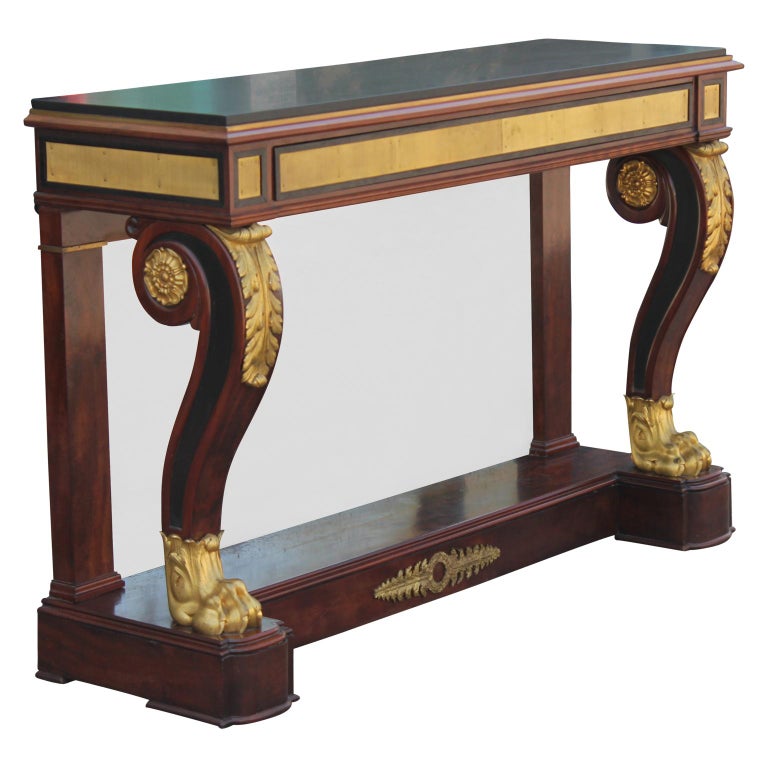 French Empire Gilt Bronze Mahogany Console with Secret Drawer and ...