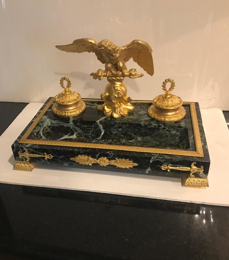 Antique 19th Century French Empire Marble and Ormolu Double Inkwell at ...