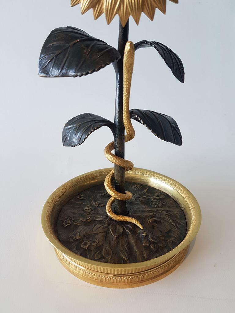 French Empire Ormolu and Patinated Bronze Sunflower Clock For Sale at ...