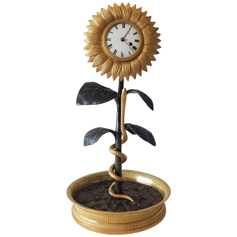 French Empire Ormolu and Patinated Bronze Sunflower Clock For Sale at ...