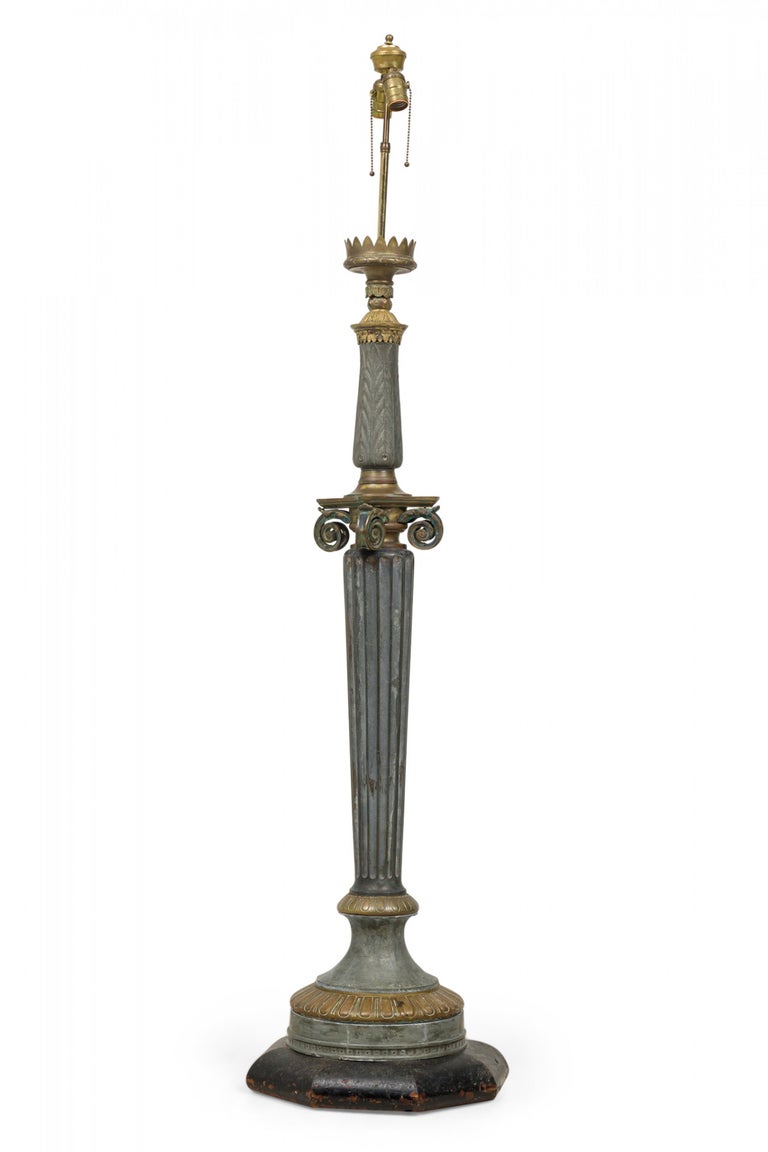 French Empire Patinated Bronze and Aluminum Columnar Floor Lamp For ...