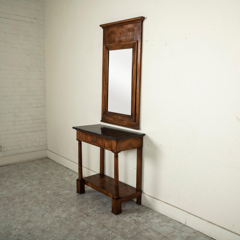 French Empire Period Burl Walnut Console Table and Detached Mirror ...