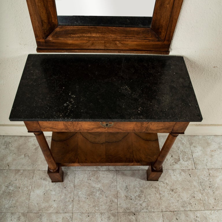 French Empire Period Burl Walnut Console Table and Detached Mirror ...