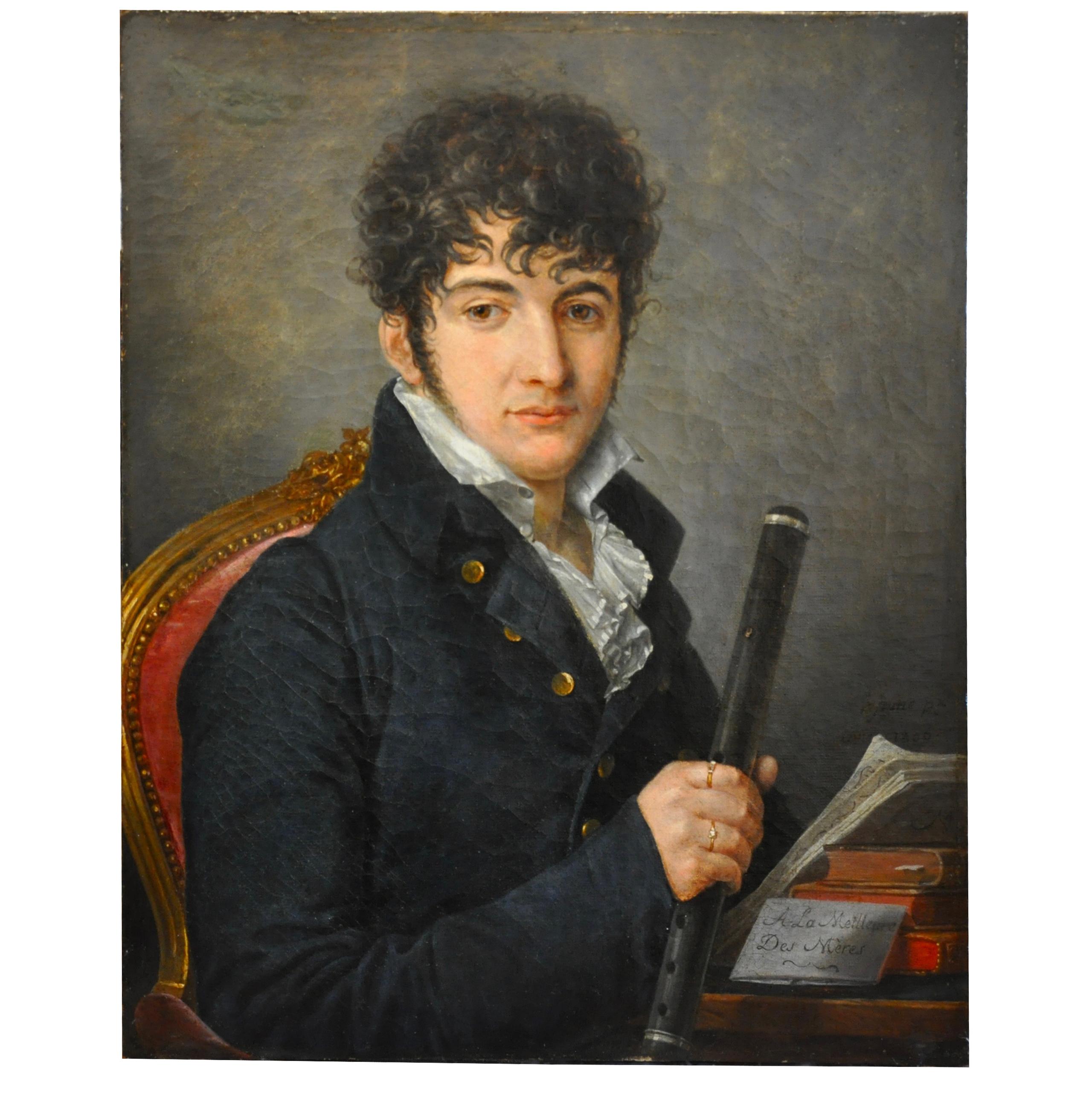 French Empire Period Portrait of a Young Flute Player by Louis-Francois ...