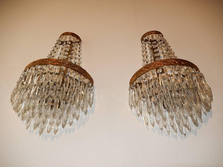 French Empire Seven Tiers Crystal Prism Sconces, circa 1930 For Sale at ...
