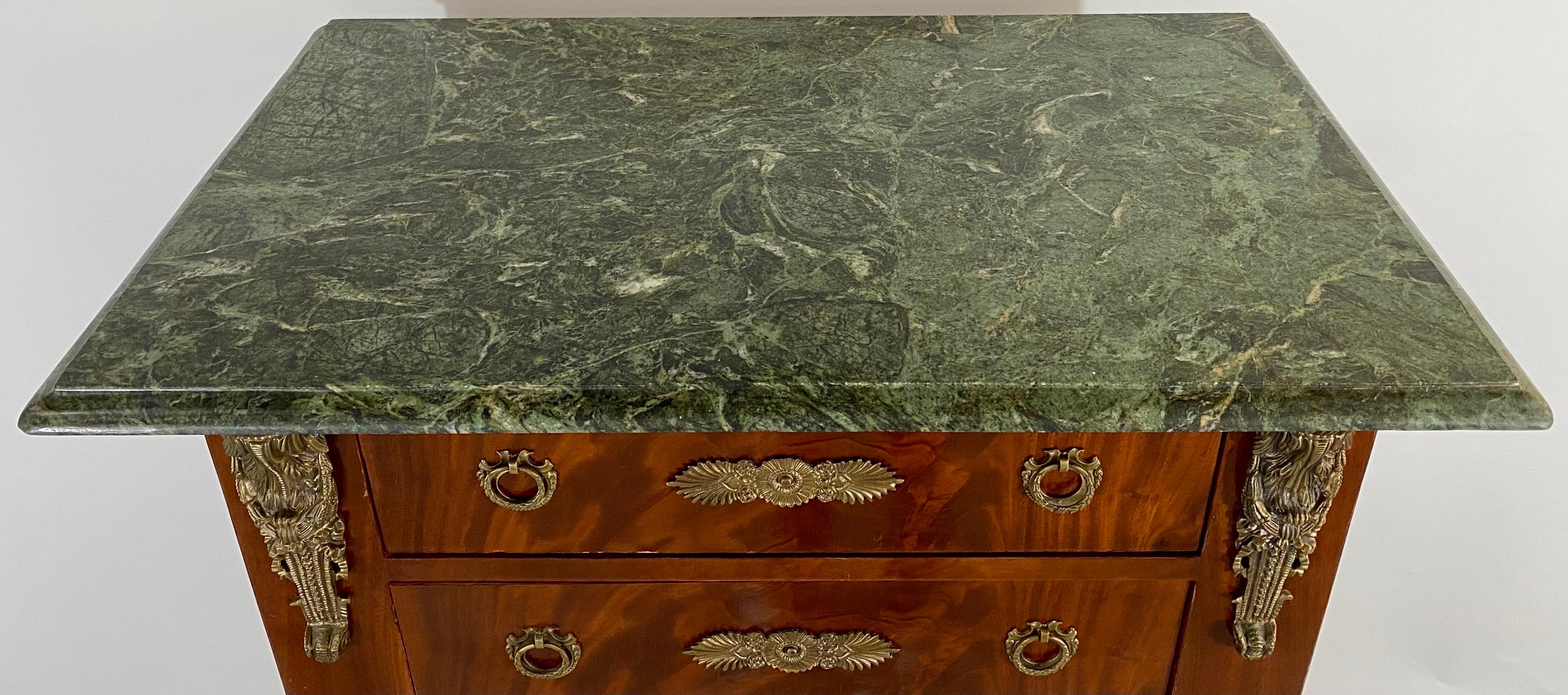 French Empire Style Flame Mahogany Bronze Mounted Marble Top Chest ...