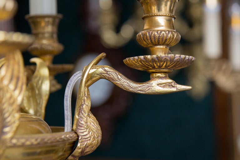 French Empire Style Gilt Bronze and Green Painted Five-Light Tole ...