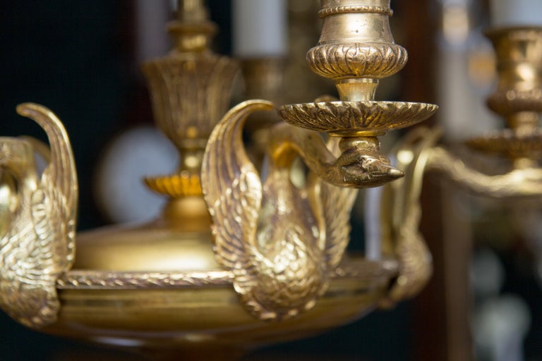 French Empire Style Gilt Bronze and Green Painted Five-Light Tole ...