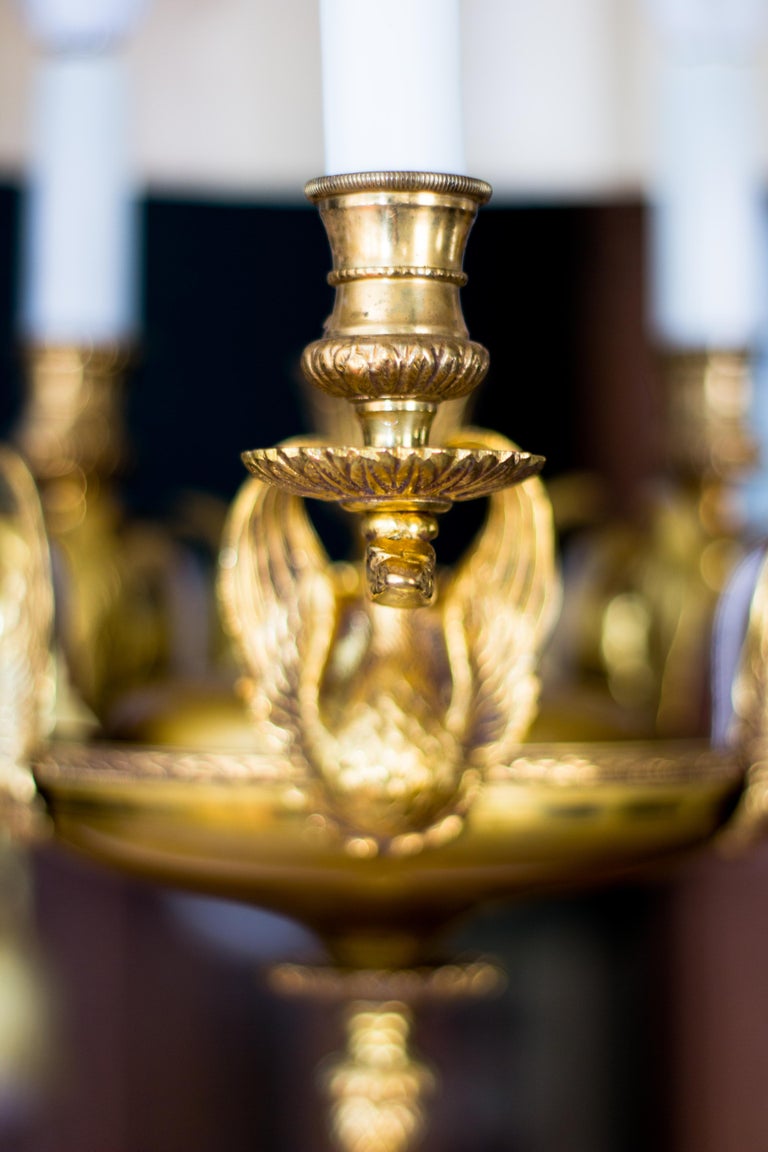 French Empire Style Gilt Bronze and Green Painted Five-Light Tole ...