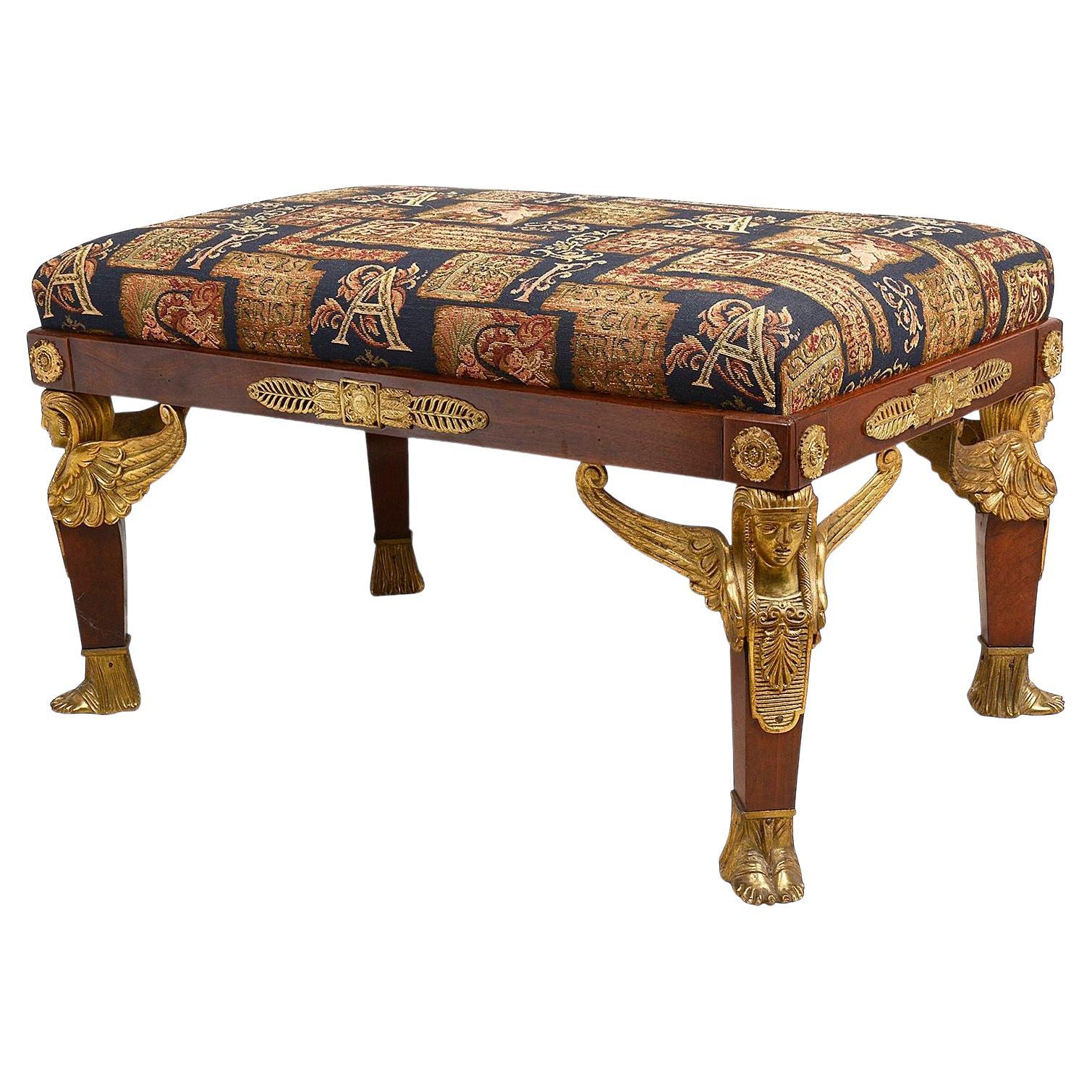 Bronze Mounted Ormolu Mahogany French Empire Stool Bench, circa 1920s ...