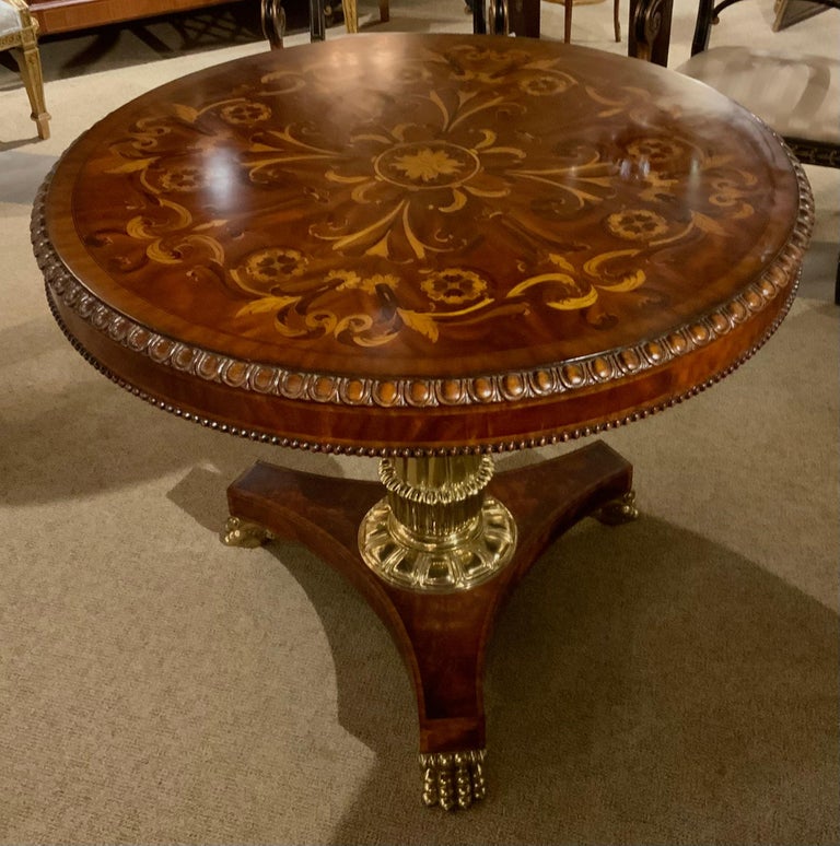 French Empire-Style Marquetry Inlaid Mahogany and Bronze Center Table ...