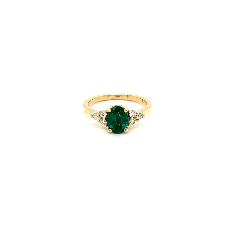 French Engagement Ring Emerald Diamonds Yellow Gold 18 Karat For Sale ...