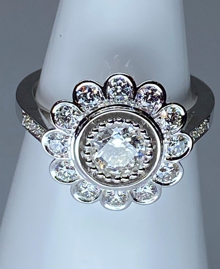French Engagement Ring in 18 Carat Gold, Flower Model Set with Diamonds ...