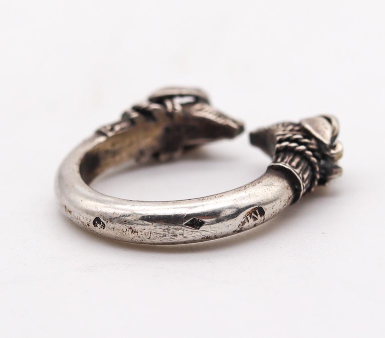 French Etruscan Revival Rams cuff ring In Solid .925 Sterling Silver ...