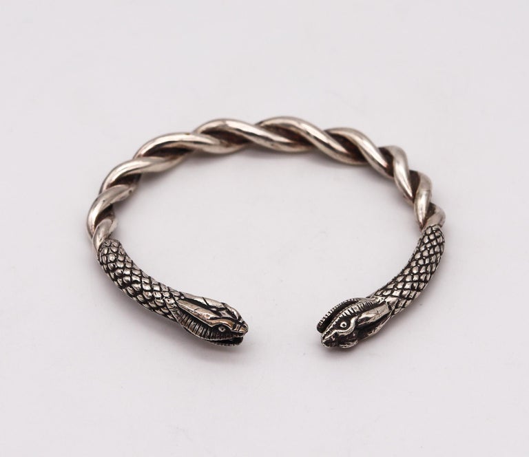 French Etruscan Revival Snakes Bracelet Cuff in Solid .925 Sterling ...