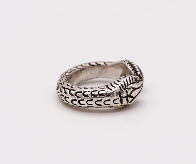 French Etruscan Revival Snakes Cuff Ring in Solid .925 Sterling Silver For Sale at 1stDibs