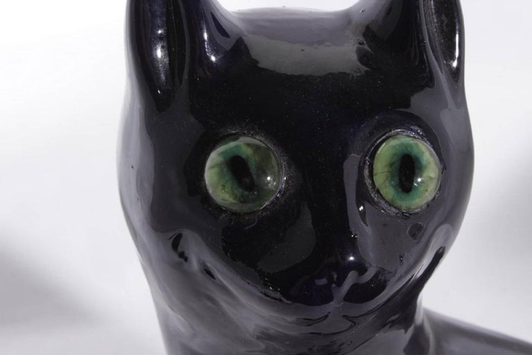 French Faience Cobalt Glazed Seated Cat in the Style of Emile Galle For ...