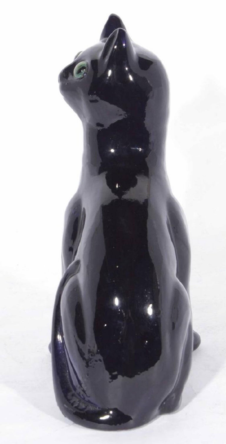 French Faience Cobalt Glazed Seated Cat in the Style of Emile Galle For ...