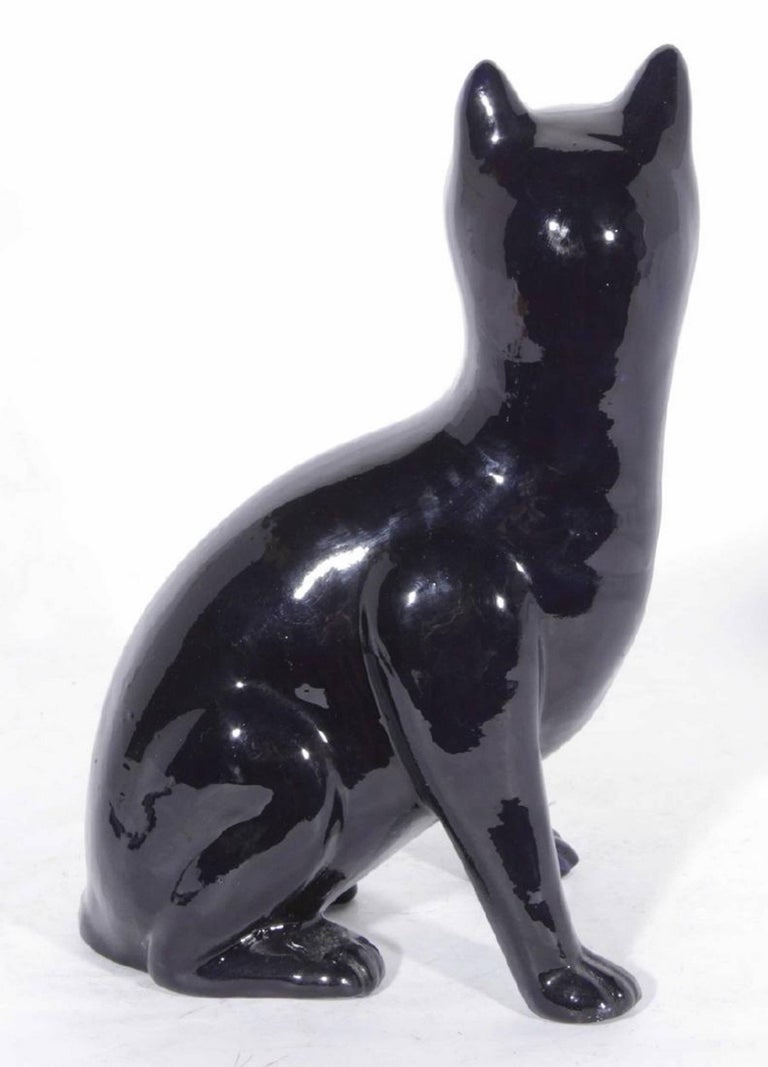 French Faience Cobalt Glazed Seated Cat in the Style of Emile Galle For ...