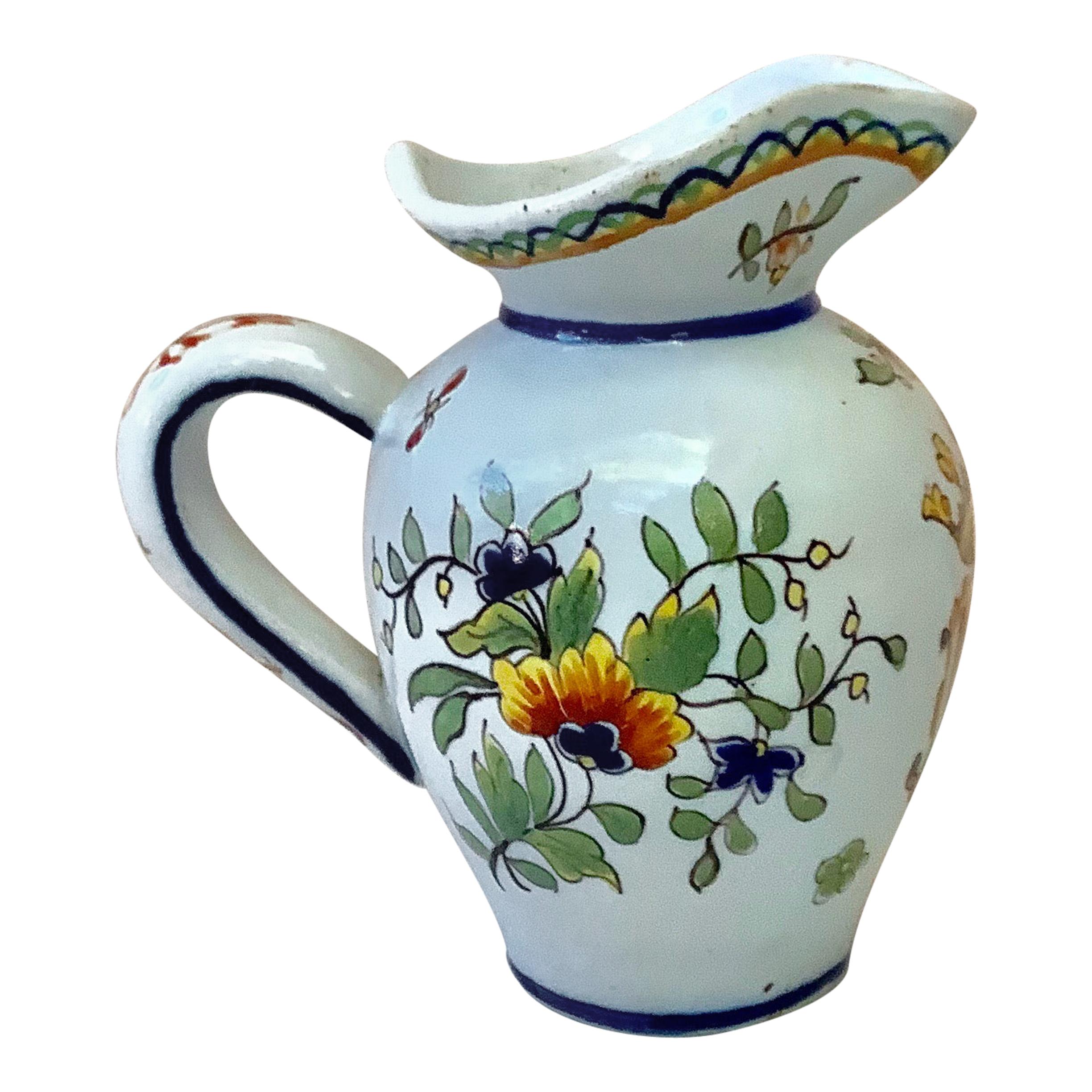 Vintage Raised Relief Pottery Pitcher Faux Bois Handle at 1stDibs