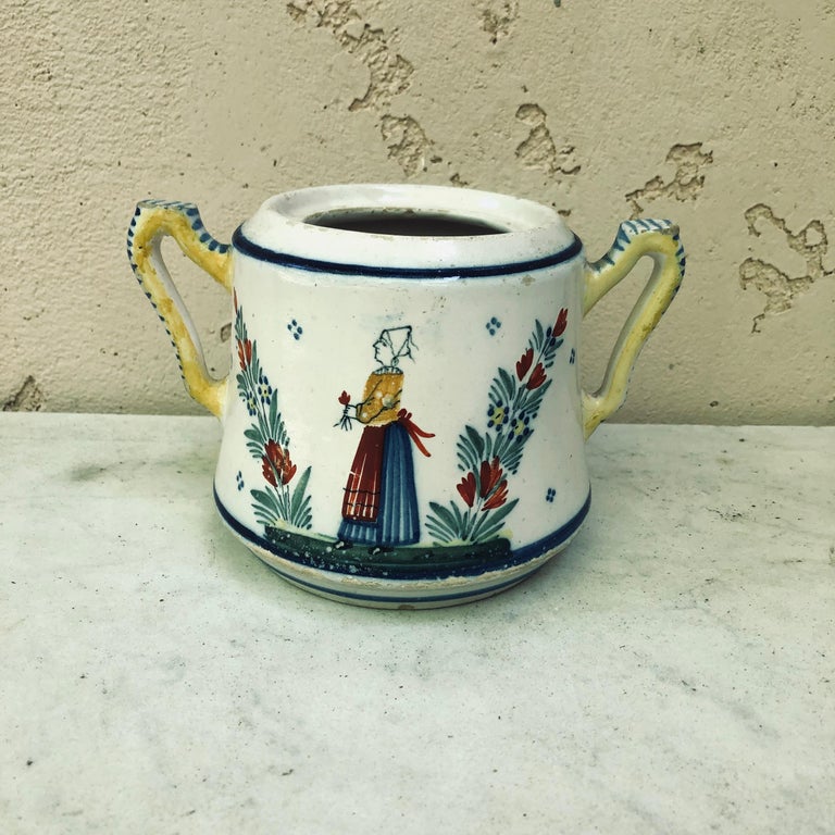 French Faience Handled Pot Henriot Quimper, Circa 1900 For Sale at 1stDibs