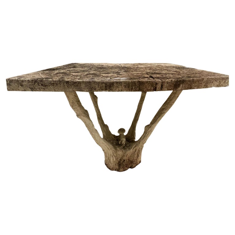 French Faux Bois Garden Table, Vintage For Sale at 1stDibs