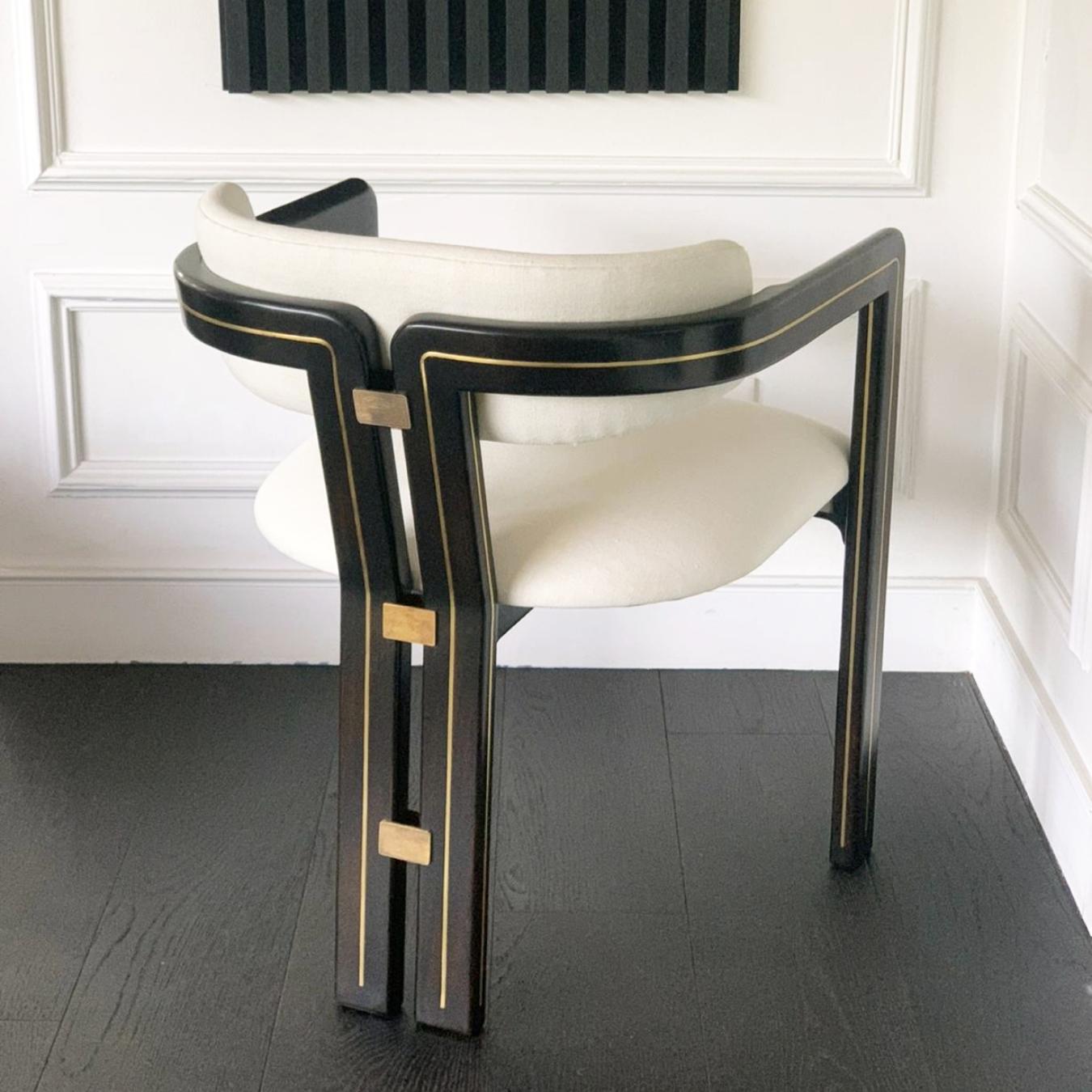 French Fifties Wood Lille Chair with Upholstered Seating and Brass ...