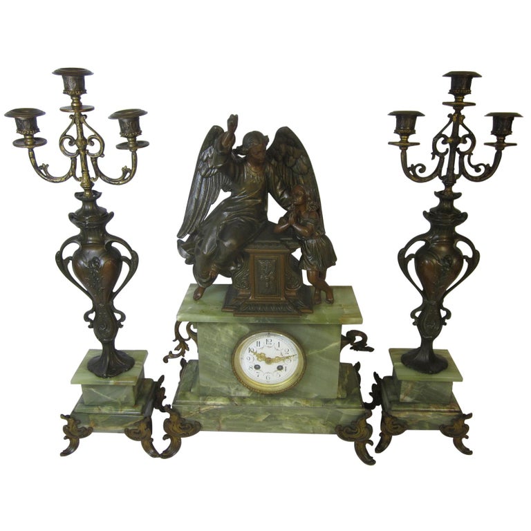 French Figural 3-Piece Garniture Clock Set For Sale at 1stDibs