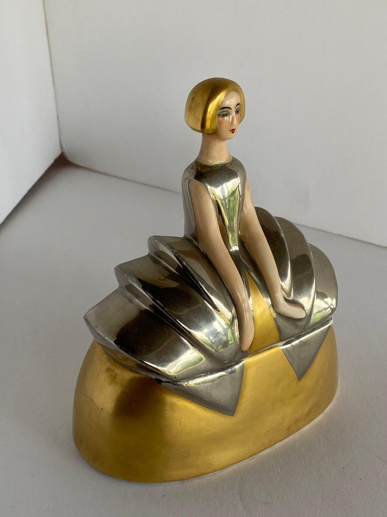 French Flapper Ceramic powder box by Charles Serpaut Limoges For Sale ...