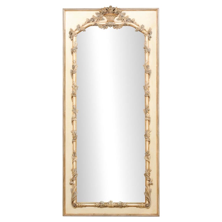 French Floral and Bouquet Carved and Painted Wood Pier Mirror For Sale ...