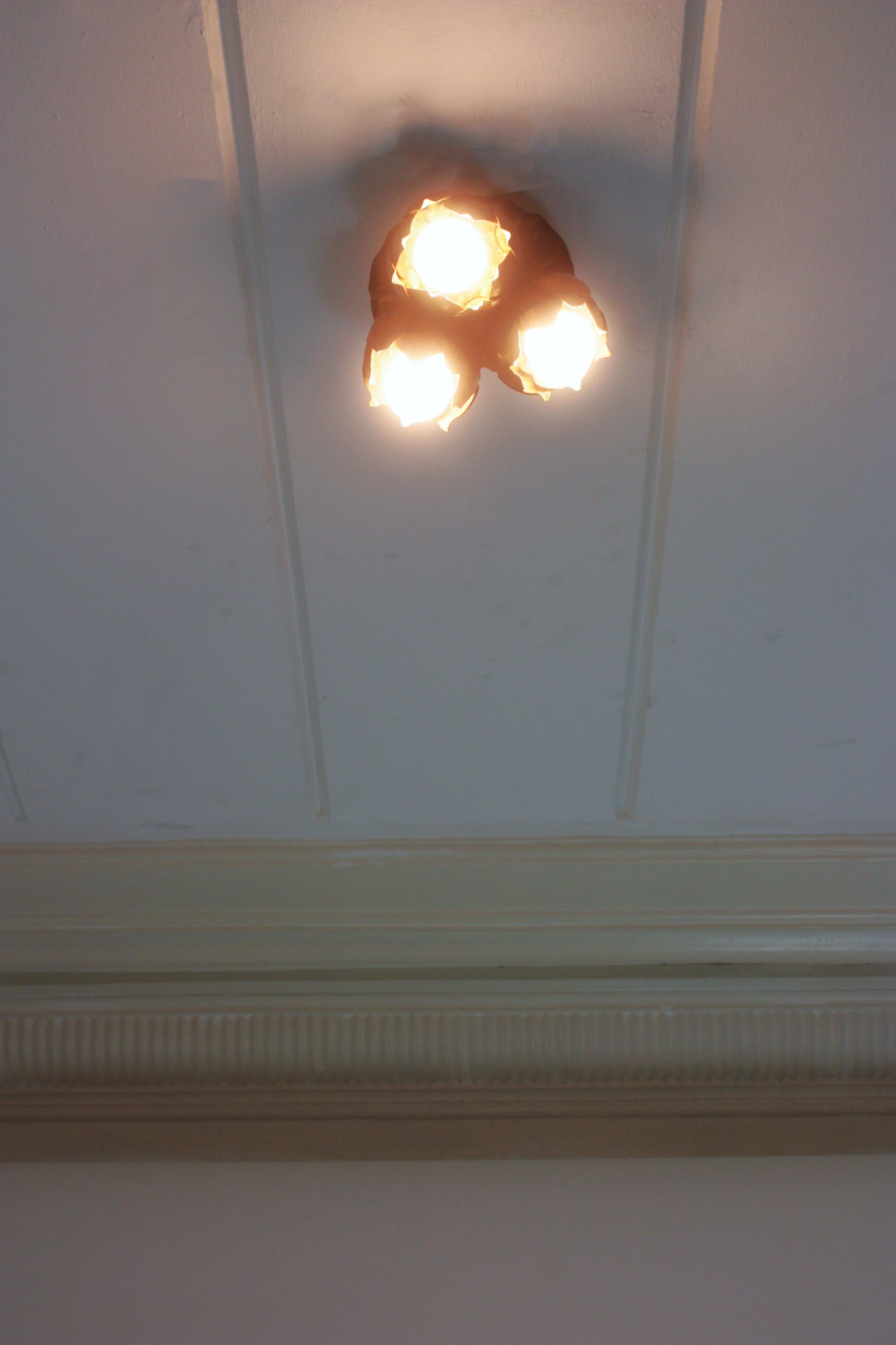 French Floral Flower Bouquet Wall or Ceiling Light Fixture in Gilt Iron ...