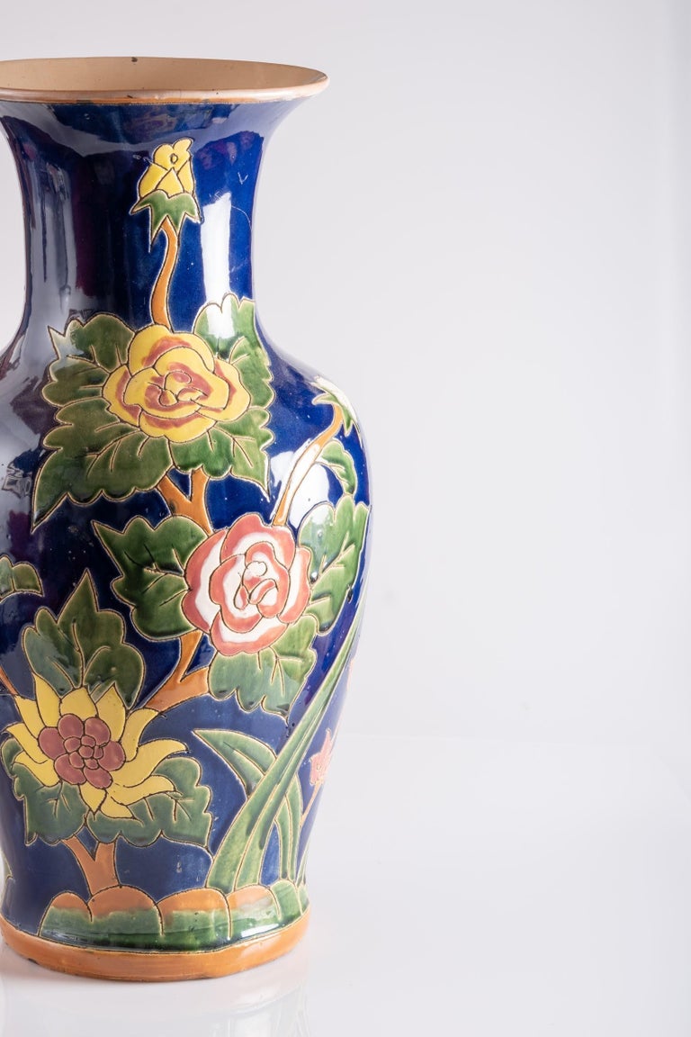 French Flower Decorated Ceramic Vase, France, circa 1950 For Sale at ...