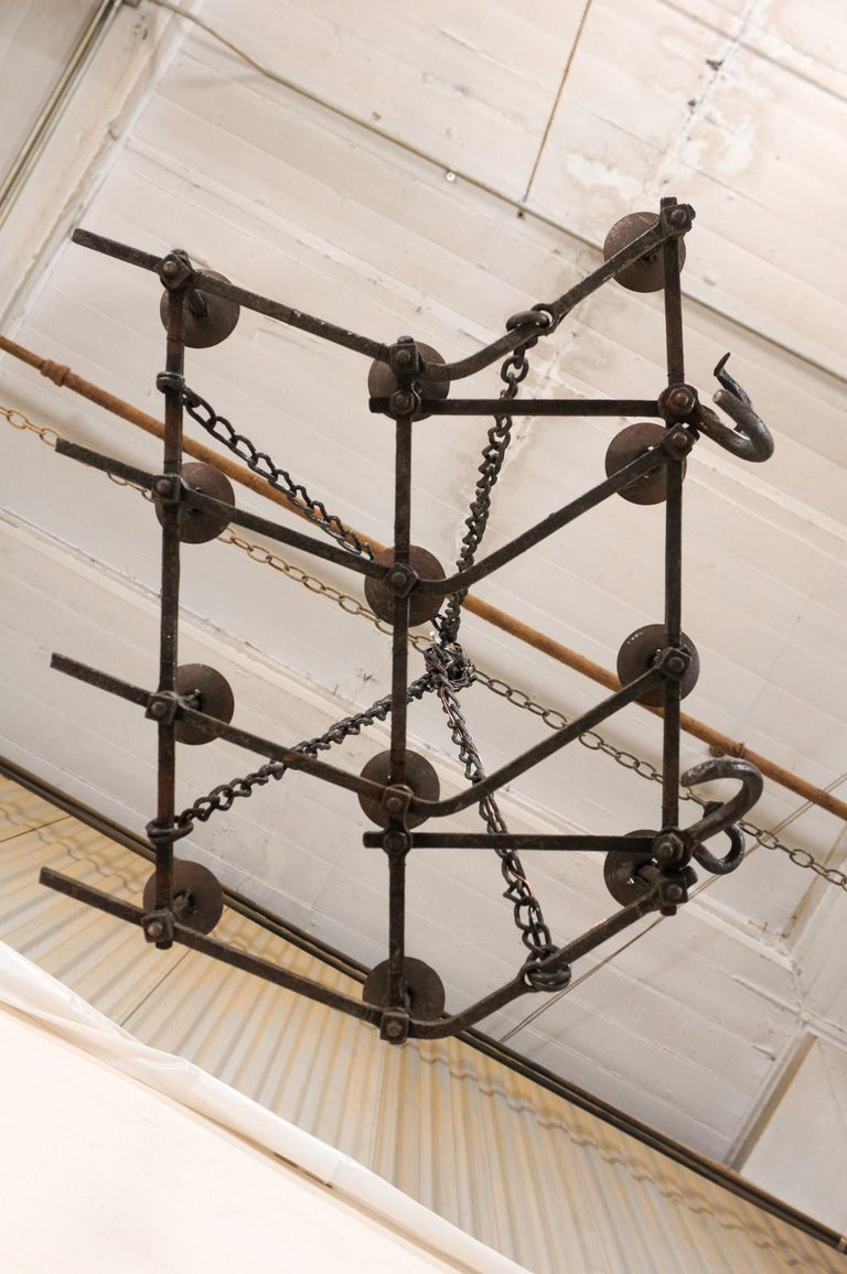 French Forged-Iron 12-Light Chandelier, Unique Shape from Old Farming ...