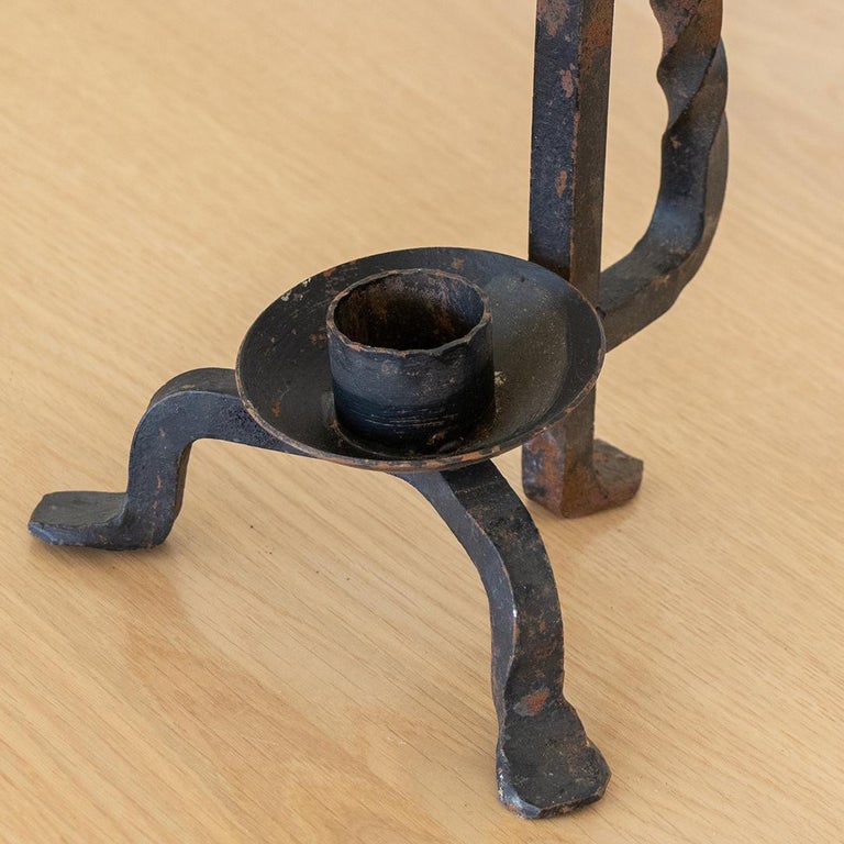 French Forged Iron Candle Holder For Sale at 1stDibs