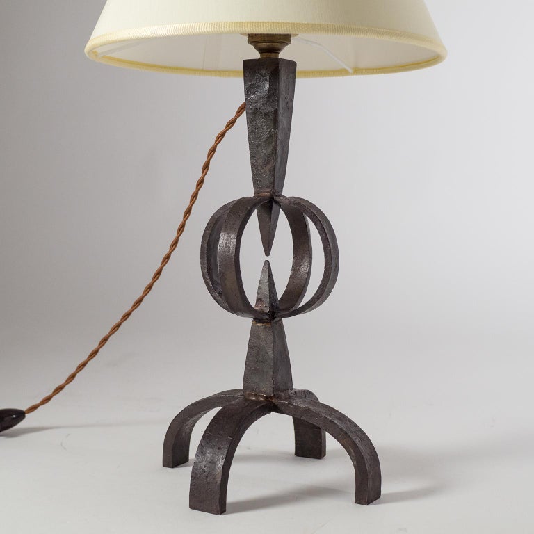 French Forged Steel Table Lamp, circa 1960 at 1stDibs