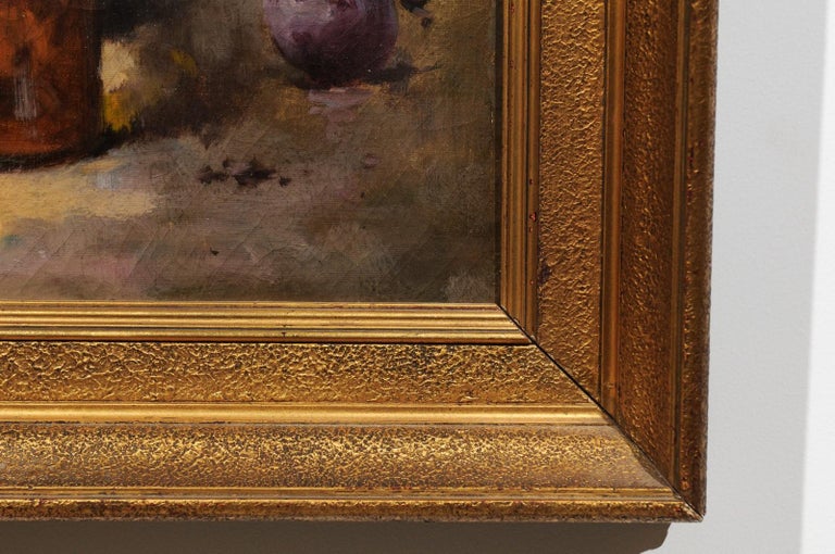 French Framed and Signed Oil on Canvas Still-Life Painting with Fruits and Honey For Sale at 1stDibs