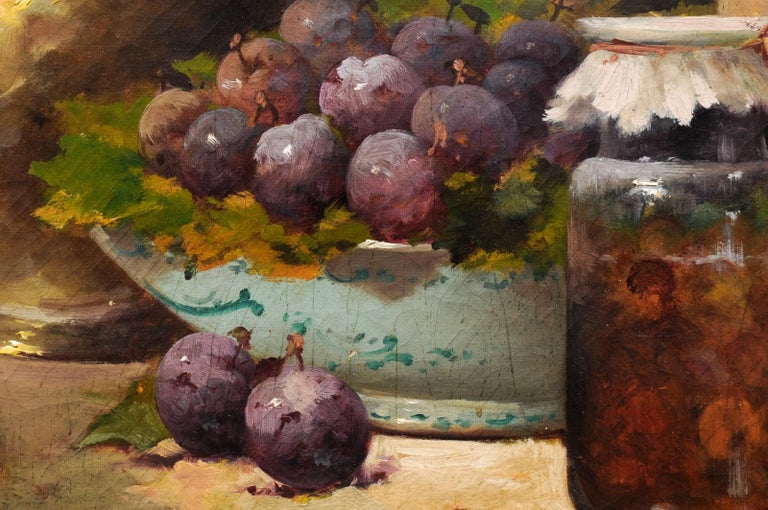 French Framed and Signed Oil on Canvas Still-Life Painting with Fruits and Honey For Sale at 1stDibs