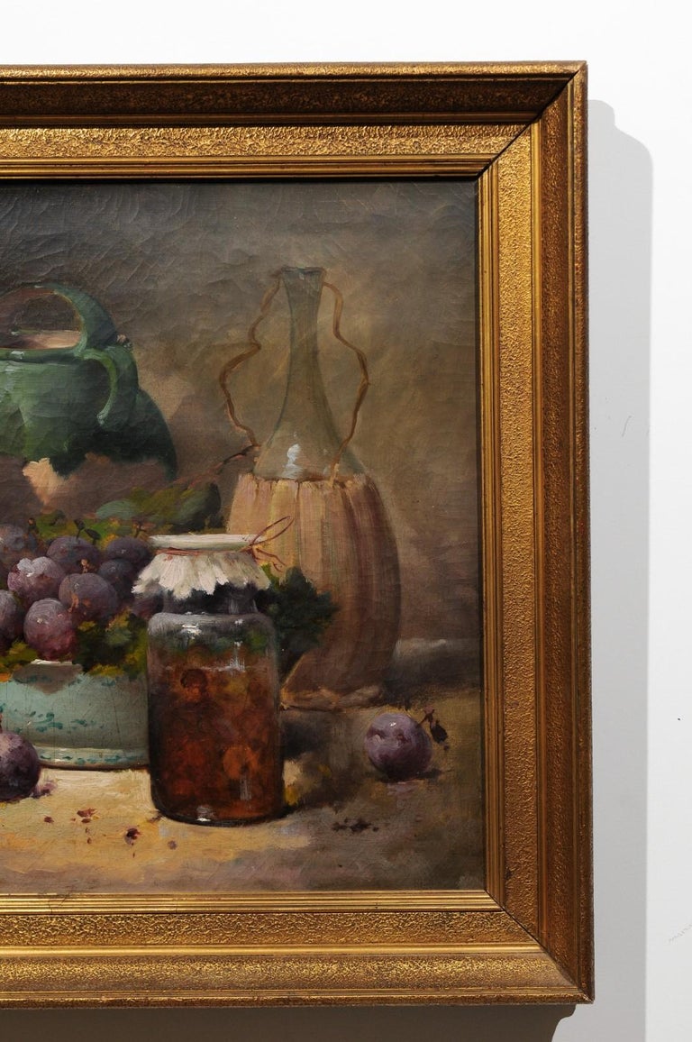 French Framed and Signed Oil on Canvas Still-Life Painting with Fruits and Honey For Sale at 1stDibs