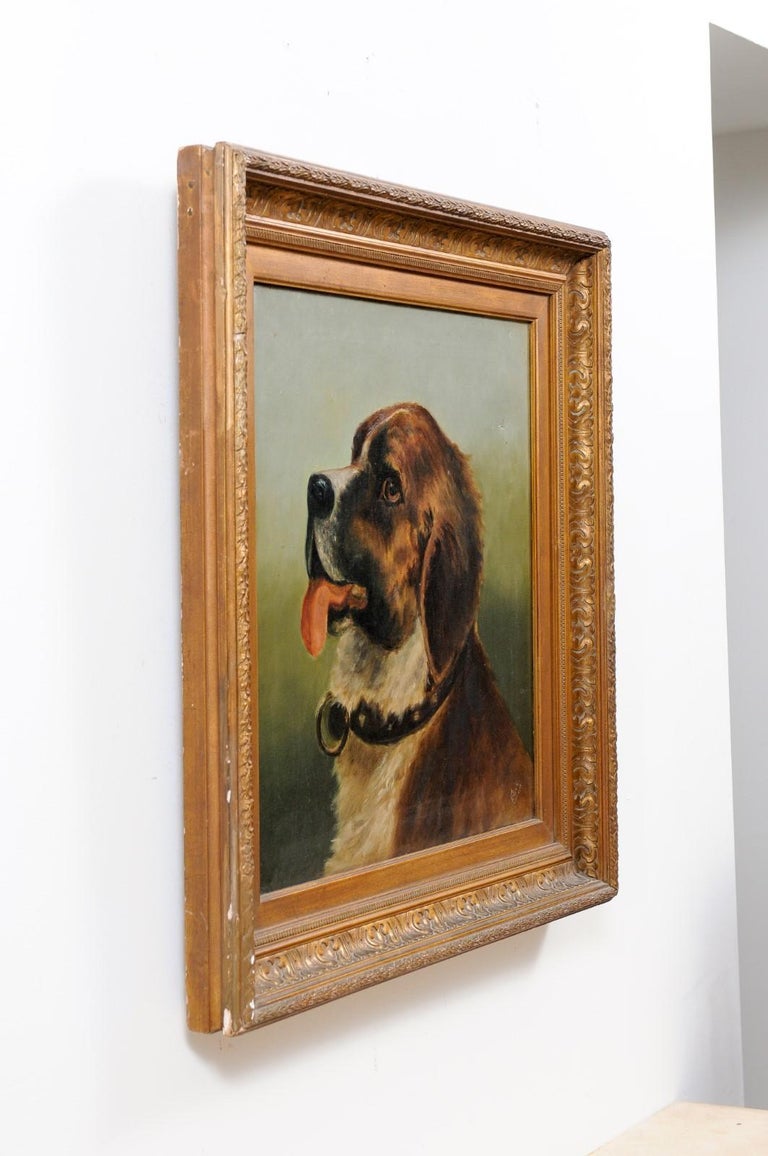 French Framed Oil on Canvas Painting of a St Bernard Dog, Signed E ...