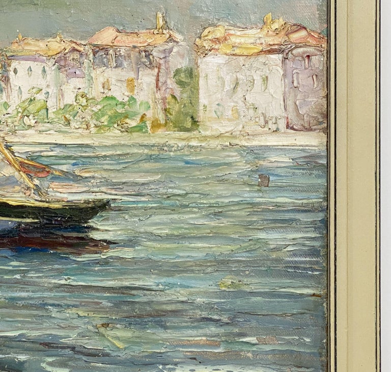 French Framed Oil Painting of Seaside Village by Maurice Barle For Sale ...