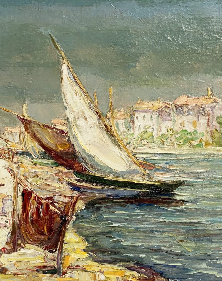 French Framed Oil Painting of Seaside Village by Maurice Barle For Sale ...