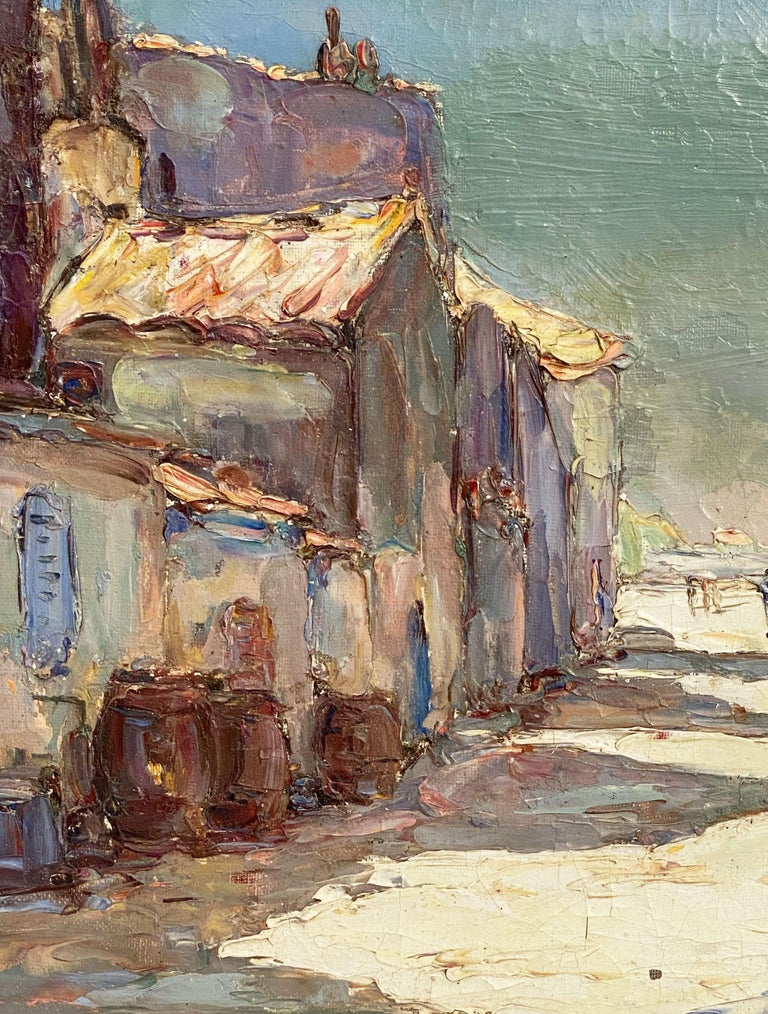 French Framed Oil Painting of Seaside Village by Maurice Barle For Sale ...