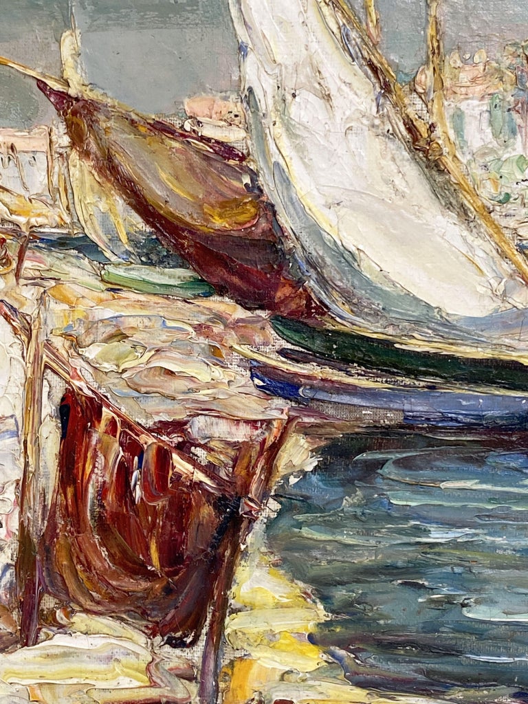 French Framed Oil Painting of Seaside Village by Maurice Barle For Sale ...