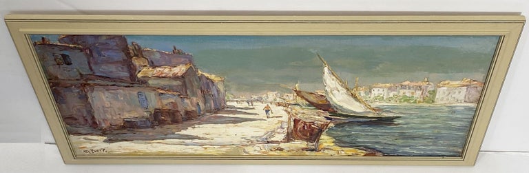 French Framed Oil Painting of Seaside Village by Maurice Barle For Sale ...