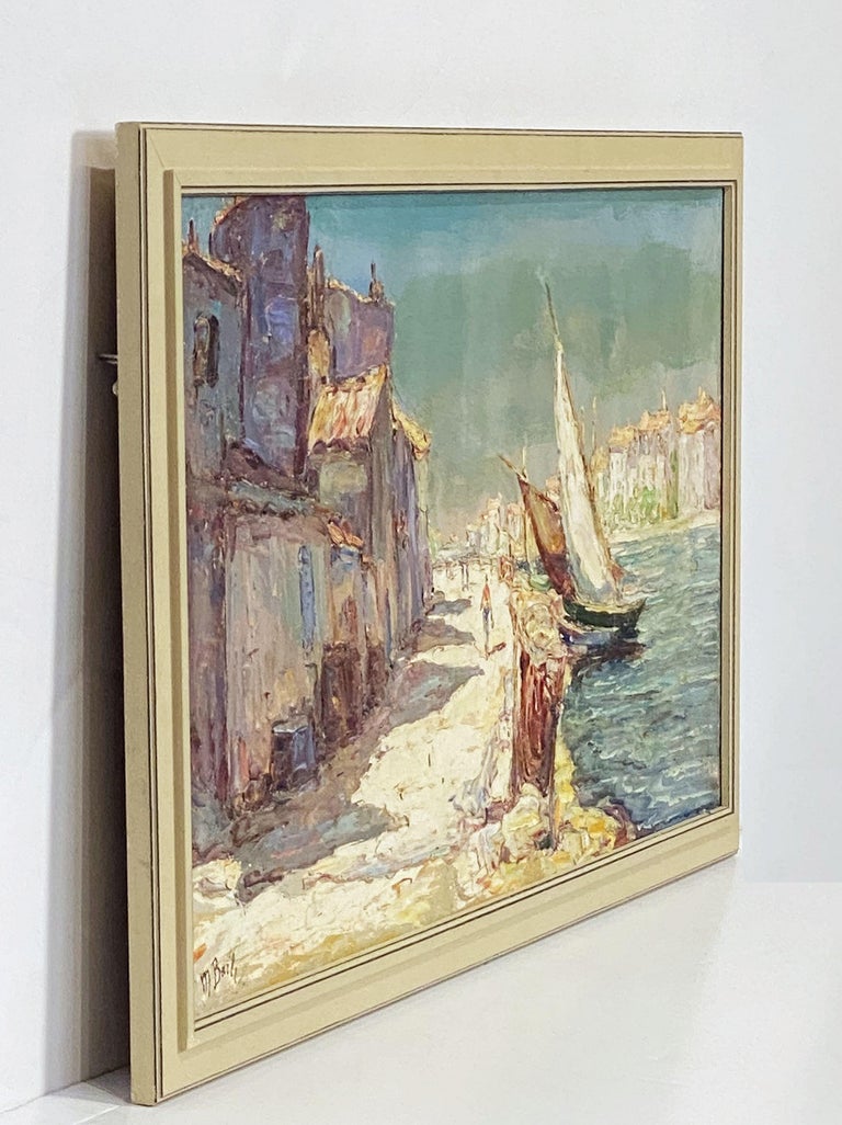 French Framed Oil Painting of Seaside Village by Maurice Barle For Sale ...