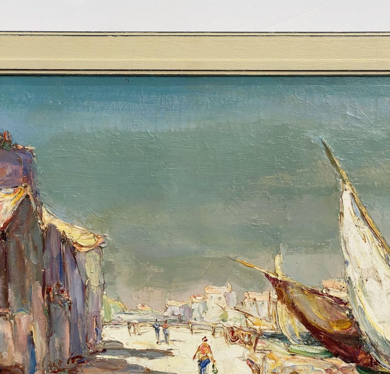 French Framed Oil Painting of Seaside Village by Maurice Barle For Sale ...