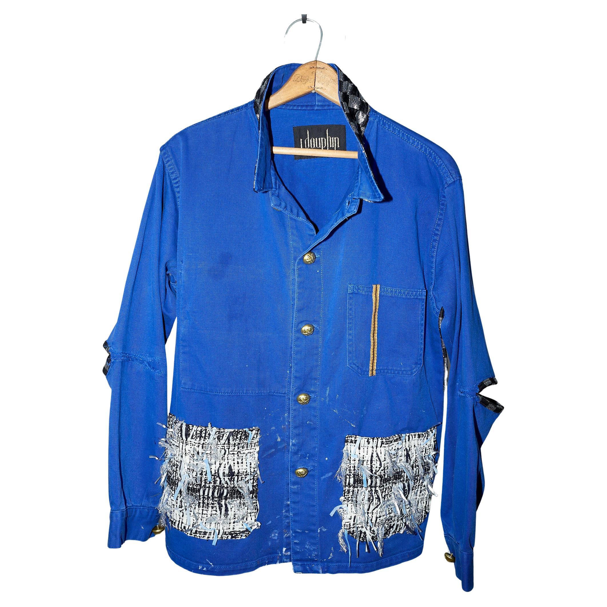 Embellished Fringe Blue Jacket French Blue Work Wear J Dauphin at 1stDibs
