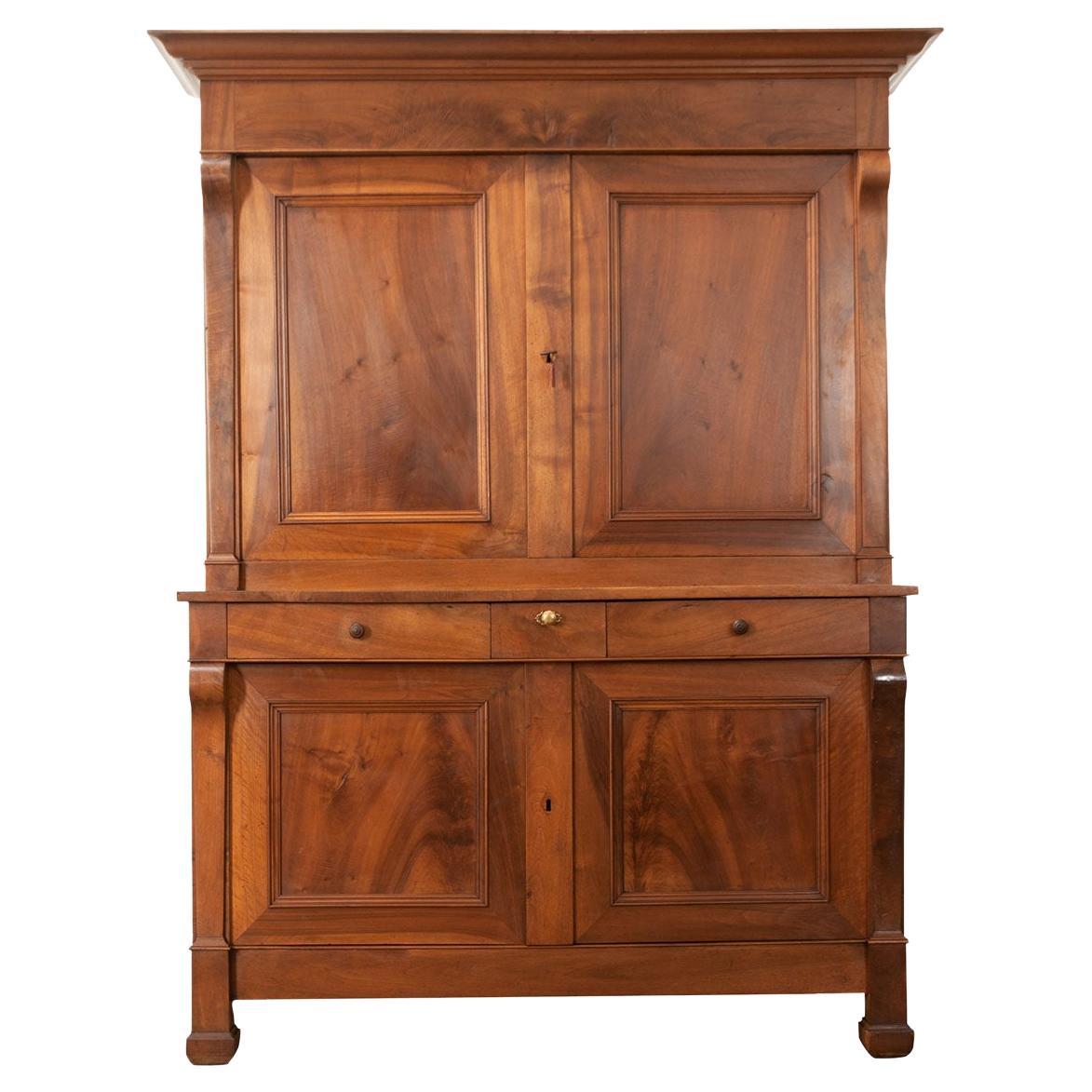 French Walnut Restauration Style Buffet à Deux Corps For Sale at 1stDibs